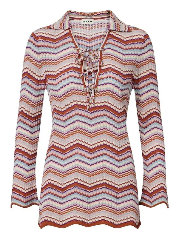 Rixo Brody Cotton Chevron Print Top - Multicoloured