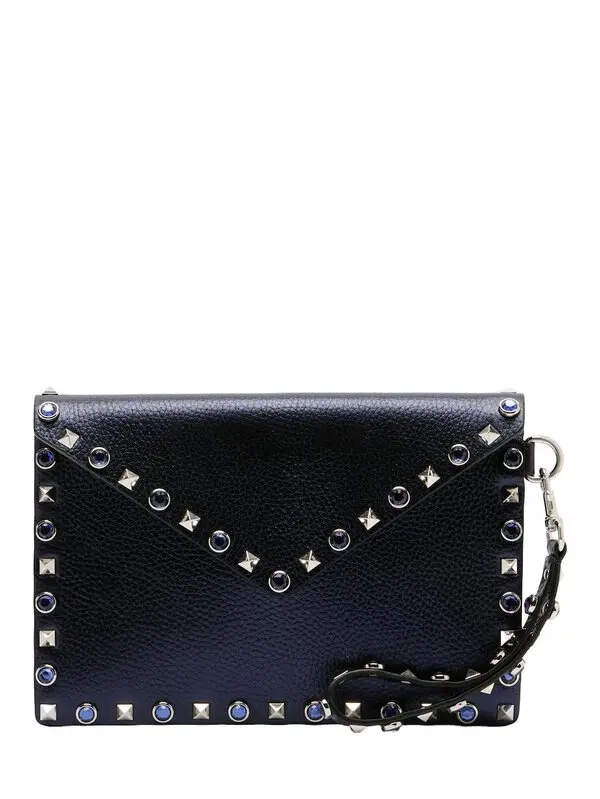 Valentino Garavani Rockstud Medium Leather Pouch - Blue