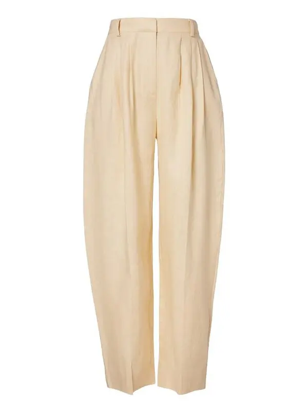 Posse Rio Pleated Linen Barrel-leg Pants - Beige