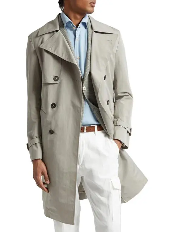 Eleventy Cotton & Silk Trench Coat - Military Green
