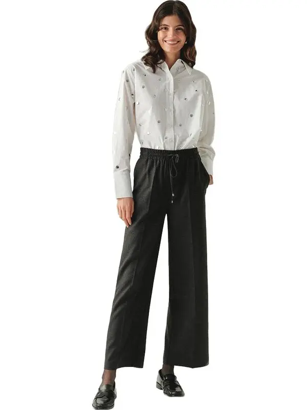 EXQUISE Livia Drawstring Wide-leg Pants - Grey
