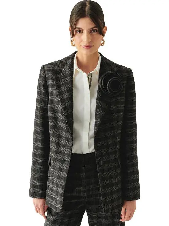 EXQUISE Plaid Blazer With Shirt Collar - Anthracite
