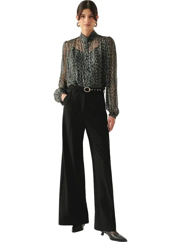 EXQUISE Nala Wide Leg Pocketed Pants - Black