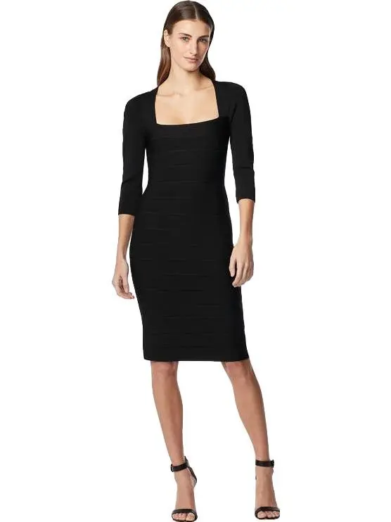 Herve Leger Square Neck Bandage Midi Dress - Black