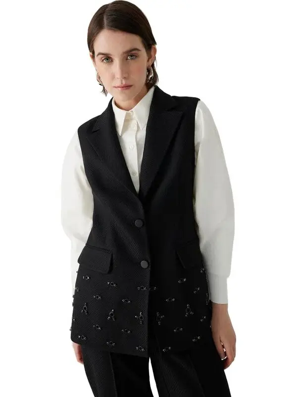 EXQUISE Aretha Embroidered Vest - Black