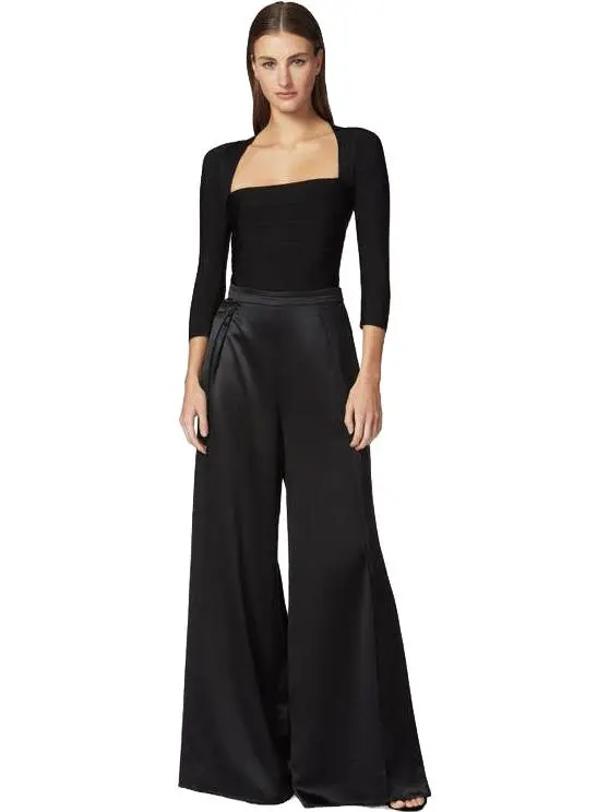 Herve Leger Bandage Top With Square Neckline And 3/4 Sleeves - Black