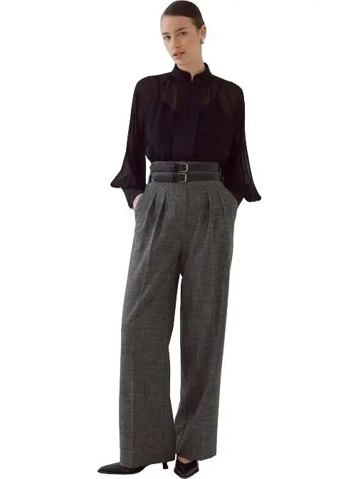 EXQUISE Belted Wide-leg Trousers - Anthracite