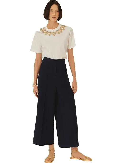EXQUISE Sophie Tailored Wide-leg Trousers - Navy Blue