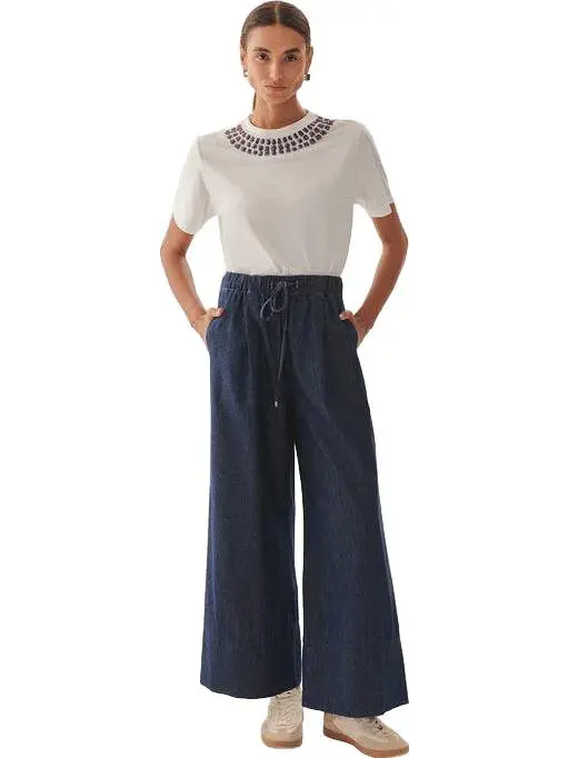 EXQUISE Esmeralda Drawstring Palazzo Pants - Indigo