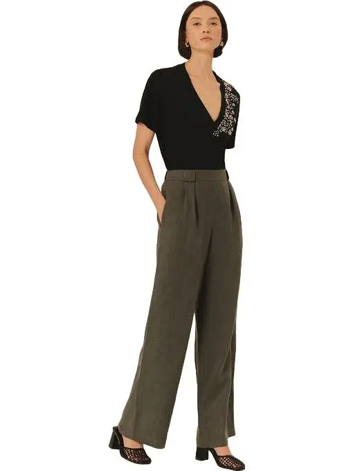 EXQUISE Royalty Pure Linen Palazzo Pants - Grey