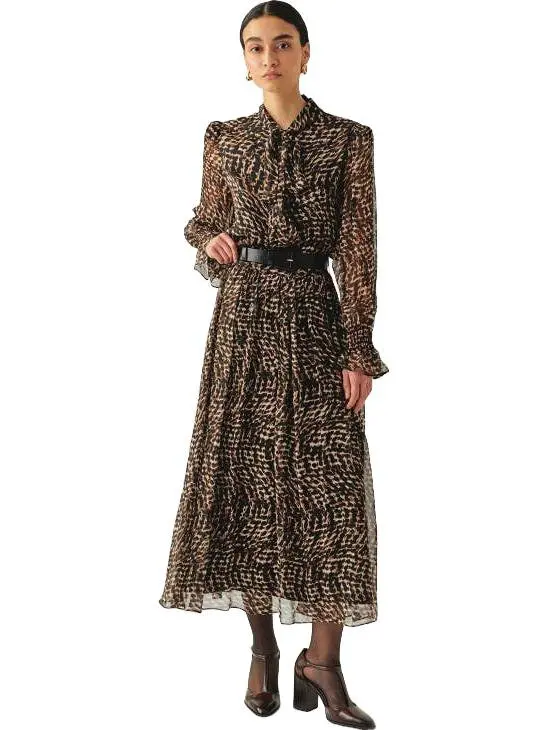 EXQUISE Teresa Chiffon Midi Skirt - Brown