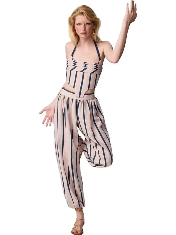 THEO THE LABEL Ismene Stripe Jacquard Harem Pant - Eclipse Nude Stripe