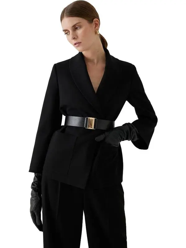 EXQUISE Armida Belted Jacket - Black