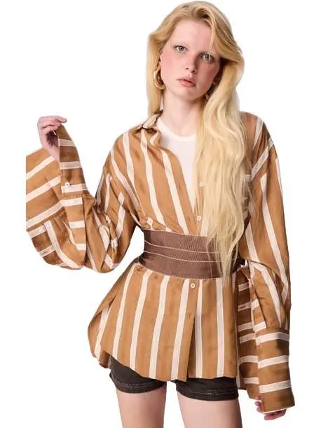 THEO THE LABEL Ismene Boyfriend Stripe Shirt - Cosmic Dust Stripe