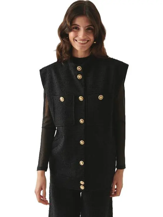 EXQUISE Goldie High Neck Vest - Black