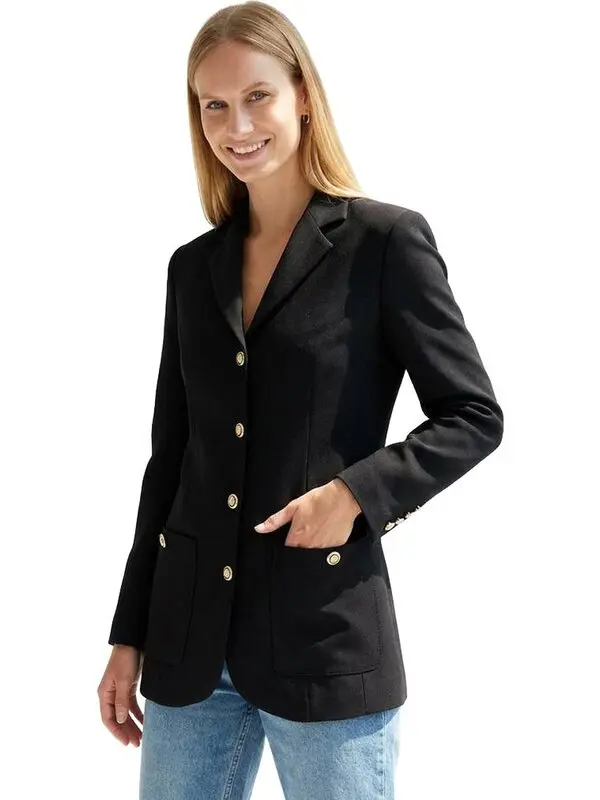 EXQUISE Structured Gold Button Blazer Jacket - Black