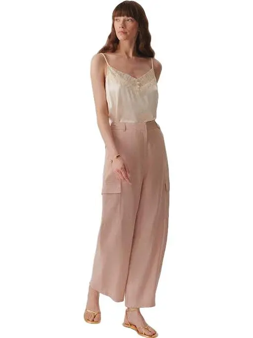 EXQUISE Gemma High Waist Cargo Trousers - Powder