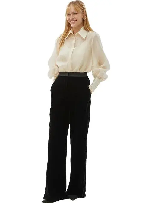 EXQUISE Velvet Straight-leg Trousers - Black