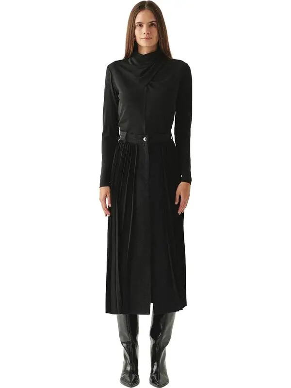 EXQUISE Florence Pleated Midi Skirt - Black