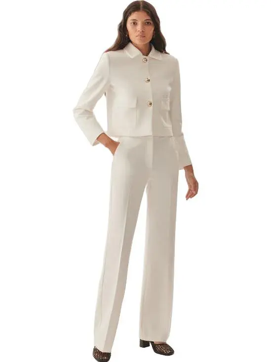 EXQUISE Tessa Cropped Jacket With Gold Button Detail - Ecru