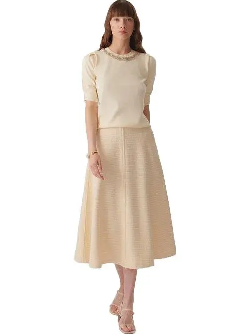 EXQUISE Ruth Midi Flared Skirt - Ecru