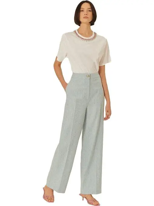 EXQUISE High-waist Trousers With Glossy Accent - Blue