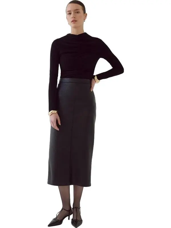 EXQUISE Alok Leather Skirt - Black