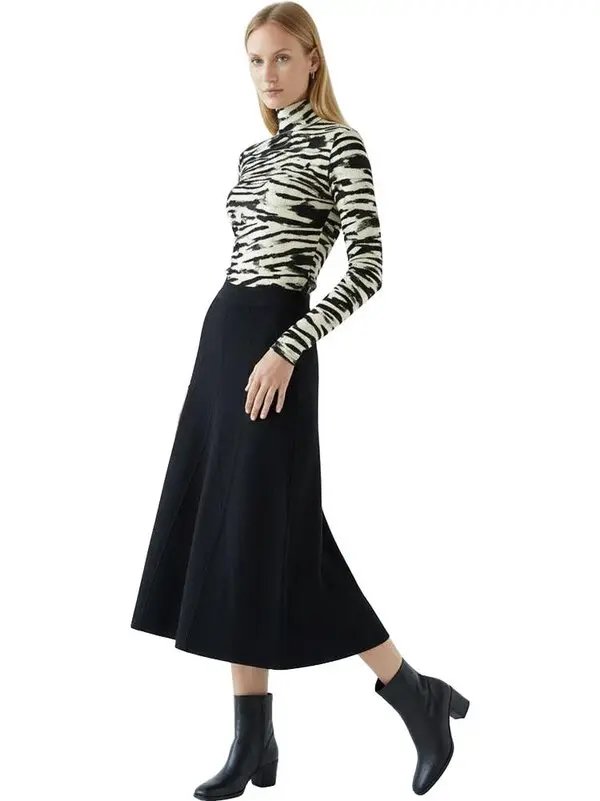 EXQUISE High Waist Knit Midi Skirt - Black