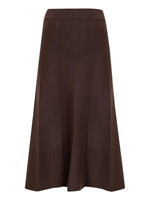 EXQUISE High Waist Knit Midi Skirt - Brown