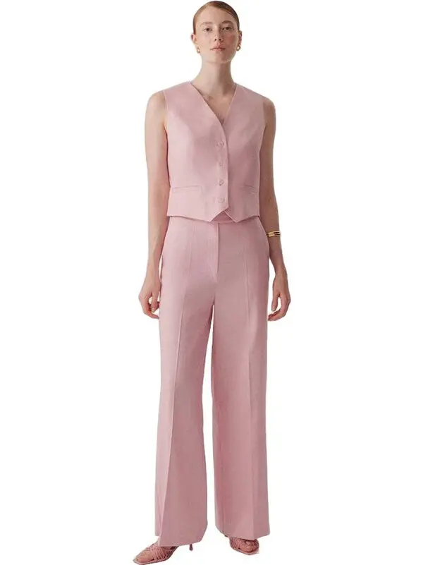 EXQUISE Nevaeh Fit Linen Trousers - Pink