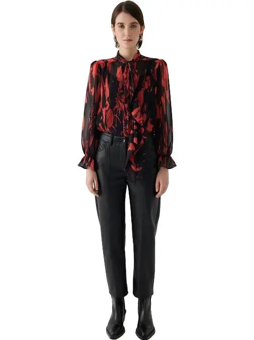 EXQUISE Straight Cut Vegan Leather Pants - Black