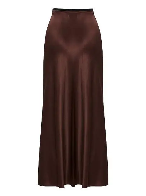 EXQUISE Satin Midi Skirt With Black Trim - Brown