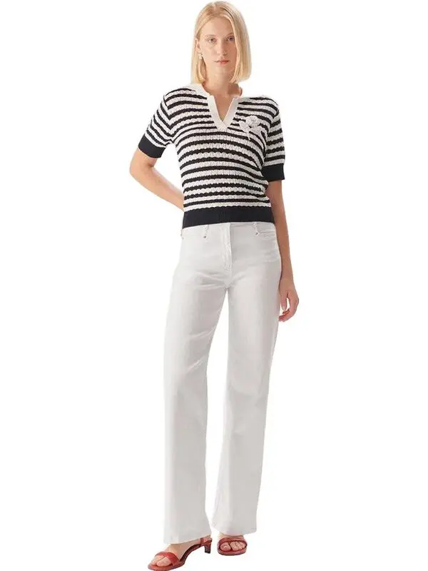 EXQUISE Stevie High-waisted Flare Denim Pants - White