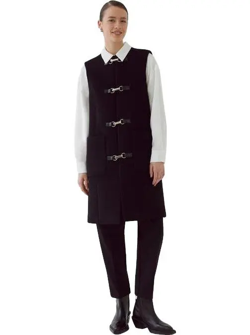 EXQUISE Wool Vest With Metal Trims - Black