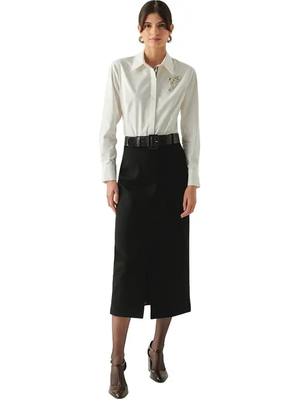 EXQUISE Arlette Belted Midi Skirt - Black