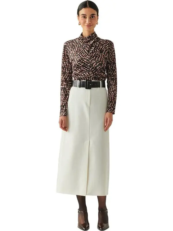 EXQUISE Arlette Belted Midi Skirt - Ecru