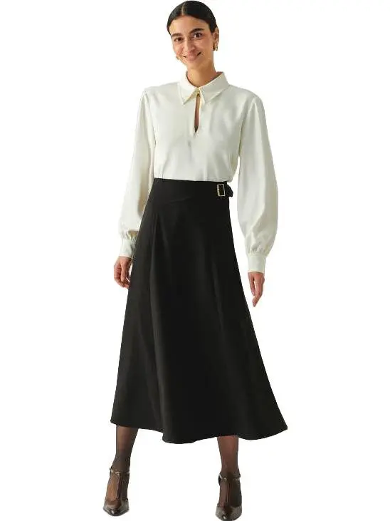 EXQUISE Flared Midi Skirt - Black