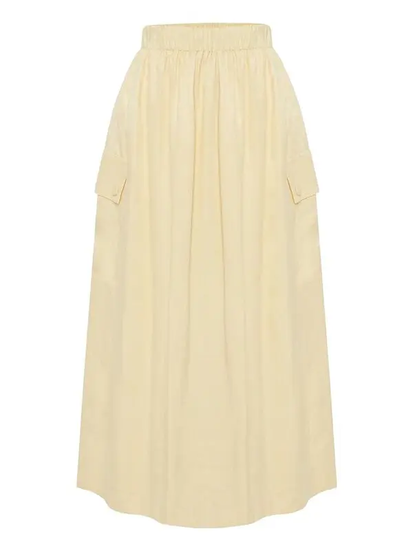 EXQUISE Pleated Midi Skirt - Yellow
