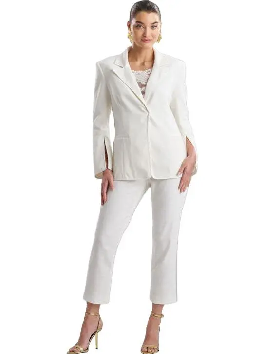 Natori Seamed Basketweave Slit Cuff Jacket - White