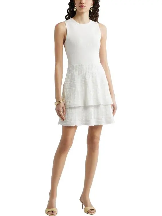 Chelsea28 Sleeveless Knit Minidress With Tiered Ruffle Skirt - Ivory Cloud