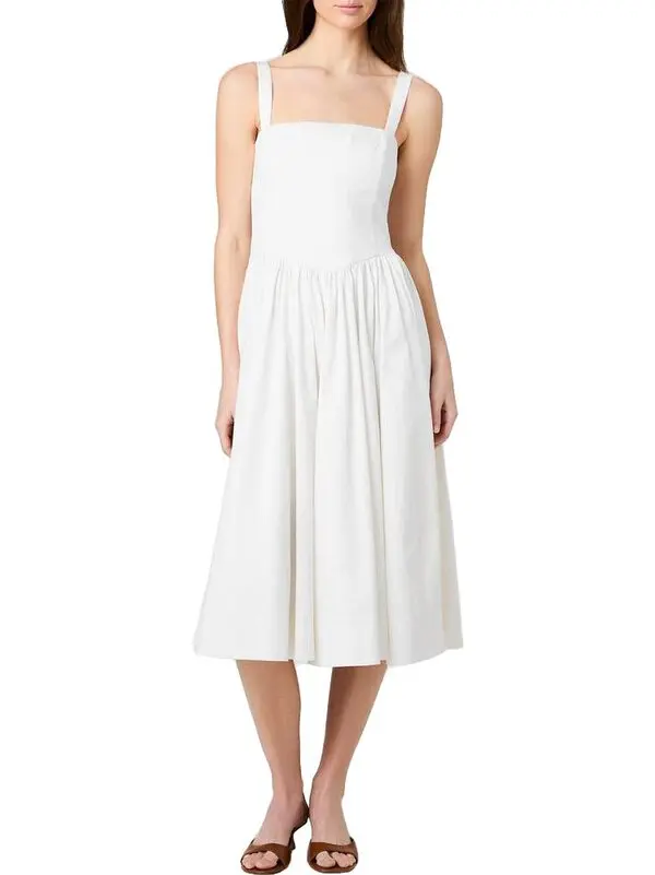 French Connection Fitted Bodice Cotton Blend Midi Dress - Summer White