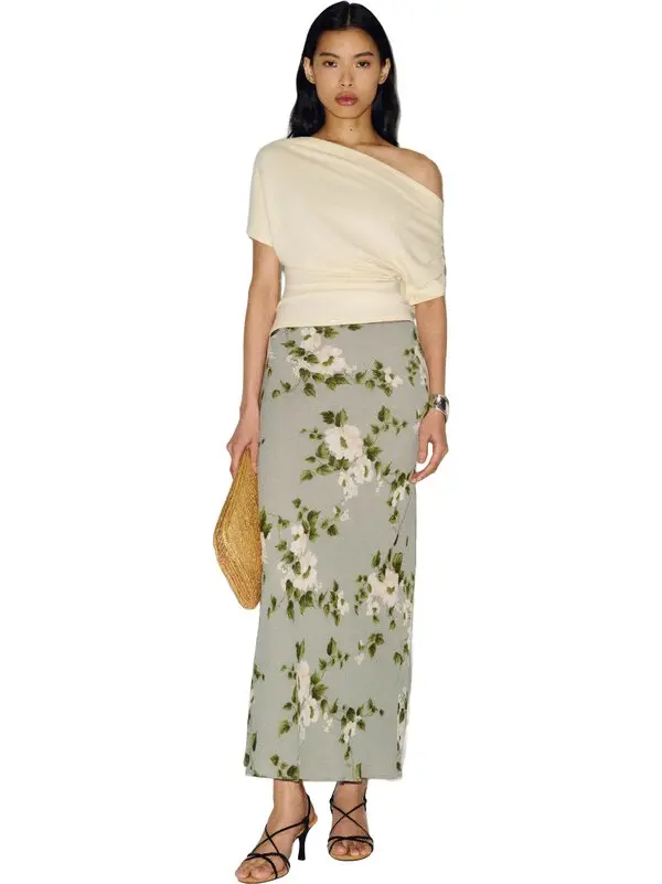 REFORMATION Layla Silk Midi Skirt - Green