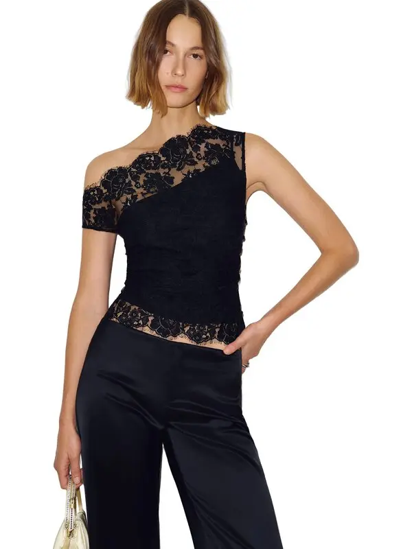 REFORMATION Oriana Lace Top - Black