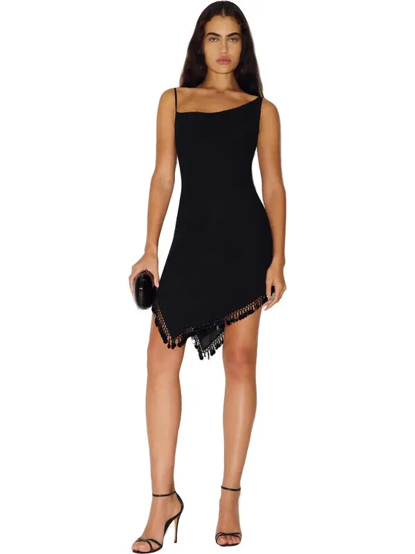 REFORMATION Mirta Asymmetrical Embellished Mini Dress - Black