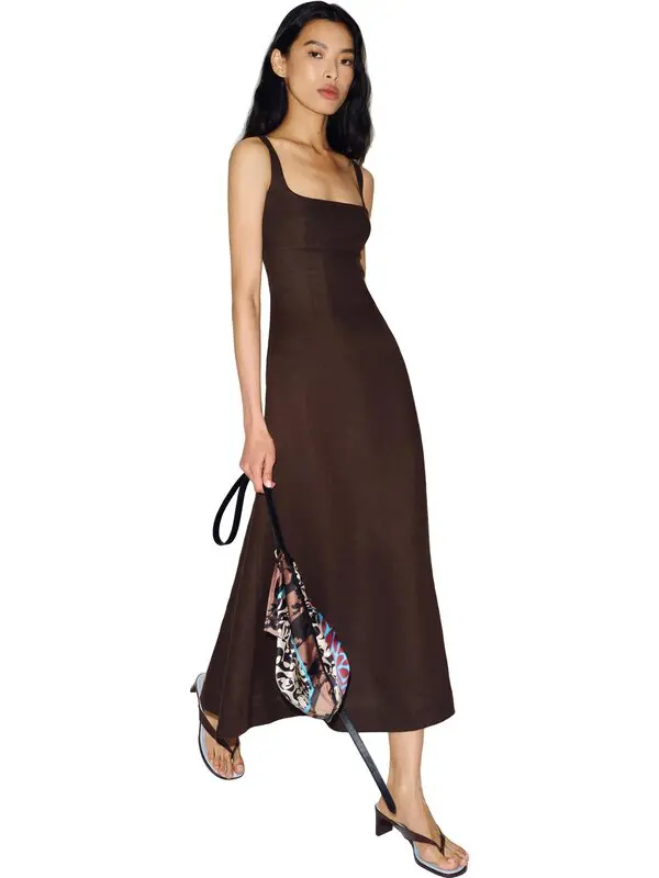REFORMATION Petites Sabine Linen Maxi Dress - Brown