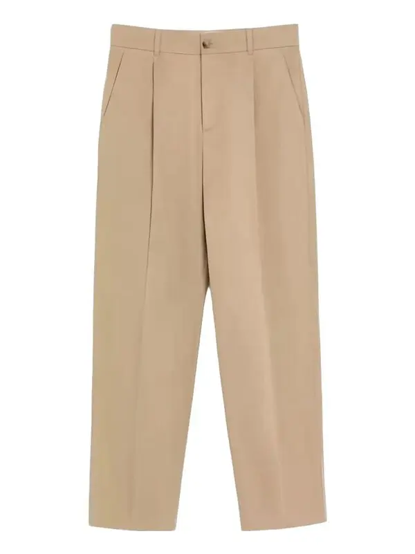 Valentino Garavani Trousers In Cotton Gabardine With Vlogo Embroidery - Neutrals