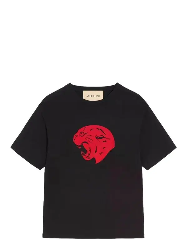 Valentino Garavani Cotton T-shirt With Panther Print - Black