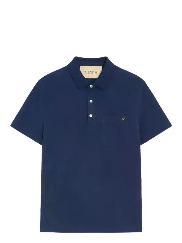 Valentino Garavani Cotton Piqué Polo With Vgold - Blue