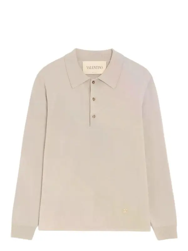 Valentino Garavani Wool Polo Shirt With Vlogo - Neutrals