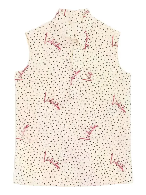 Valentino Garavani Crepe De Chine Bubble Top With Polka Dot Print - Neutrals